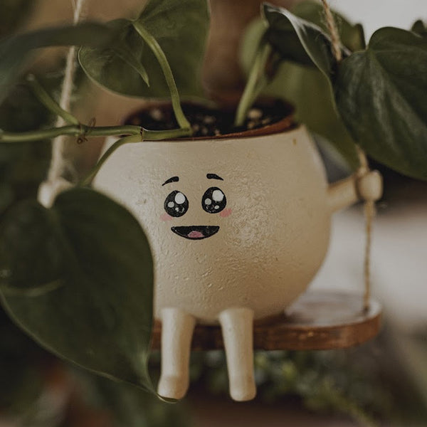 Petit cache-pot visage balançoire, Mini pot de fleur visage Potichou
