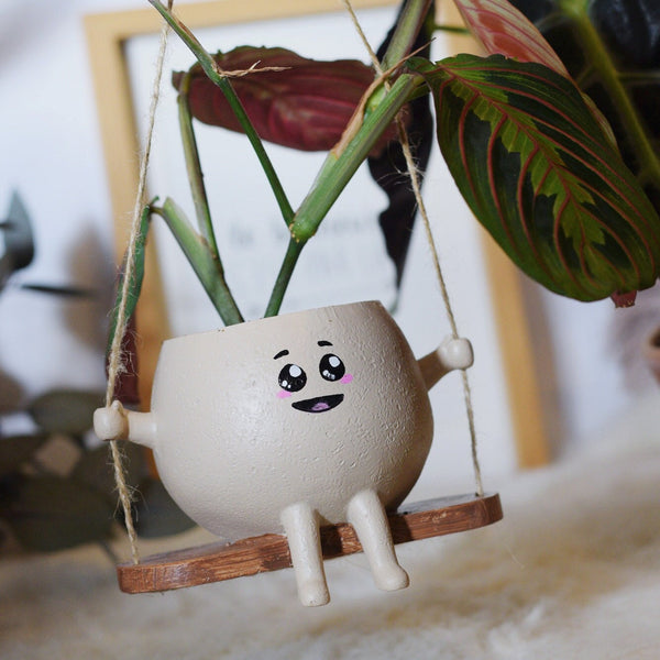 Petit cache-pot visage balançoire, Mini pot de fleur visage Potichou